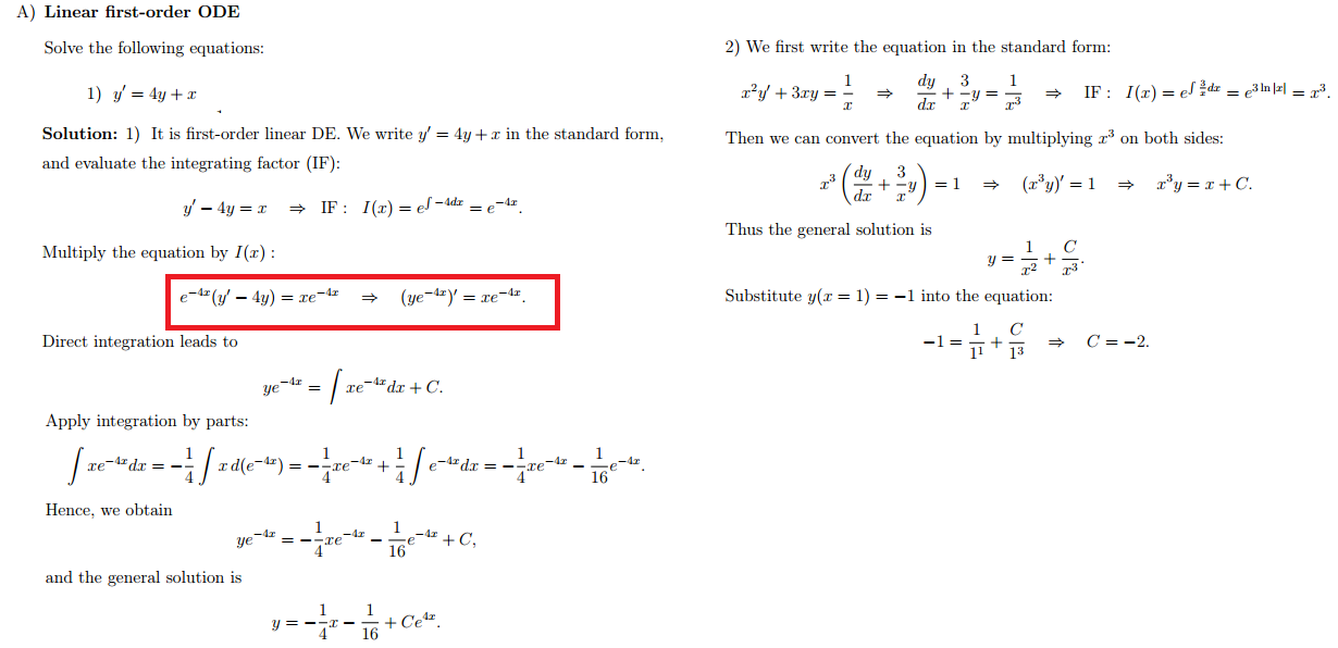 Solved A) Linear first-order ODE Solve the following | Chegg.com