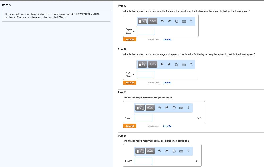 Solved The spin cycles of a washing machine have two angular | Chegg.com