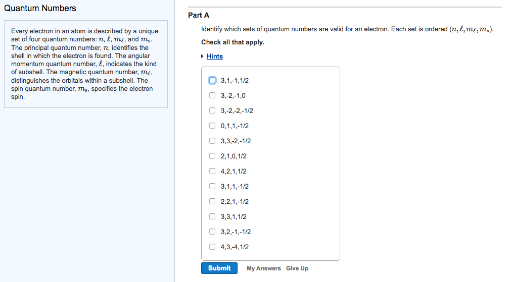 Solved Quantum Numbers Part A Identify which sets of quantum | Chegg.com Solved Quantum Numbers Part A Identify which sets of quantum | Chegg.com