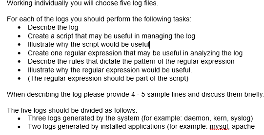 Solved Working individually you will choose five log files. | Chegg.com