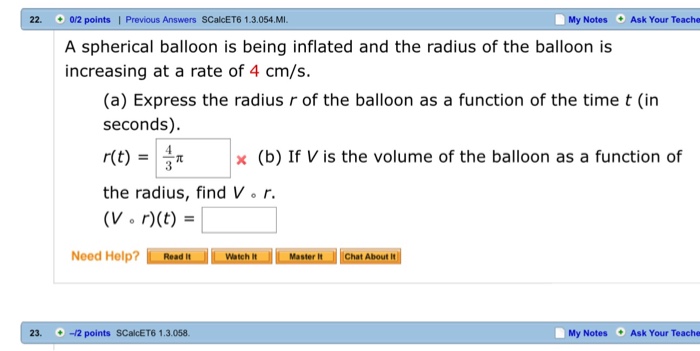 Solved A spherical balloon is being inflated and the radius | Chegg.com
