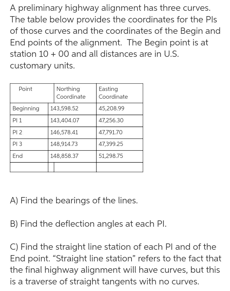 Solved A preliminary highway alignment has three curves. The | Chegg.com