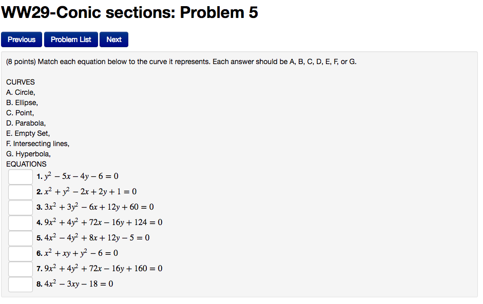 Solved Match each equation below to the curve it represents. | Chegg.com
