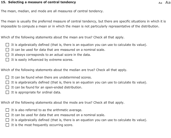 Solved 15. Selecting a measure of central tendency The mean, | Chegg.com