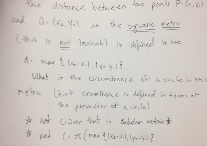 Solved the distance between two points P = (X1,Y1) and Q = | Chegg.com