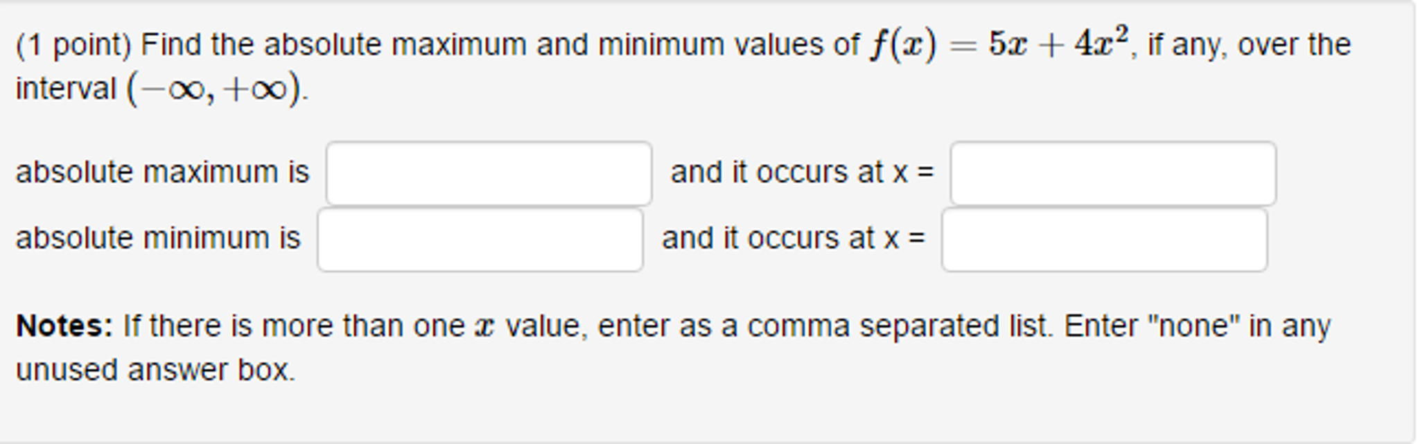 Solved Find the absolute maximum and minimum values of f(x) | Chegg.com