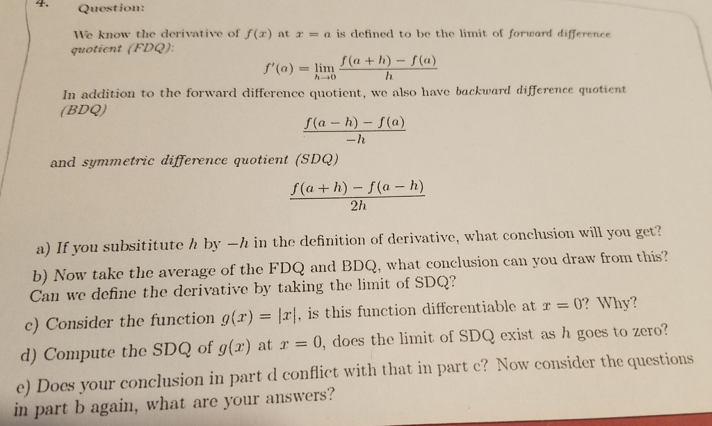Solved We know the derivative of f(x) at x = a is defined to | Chegg.com
