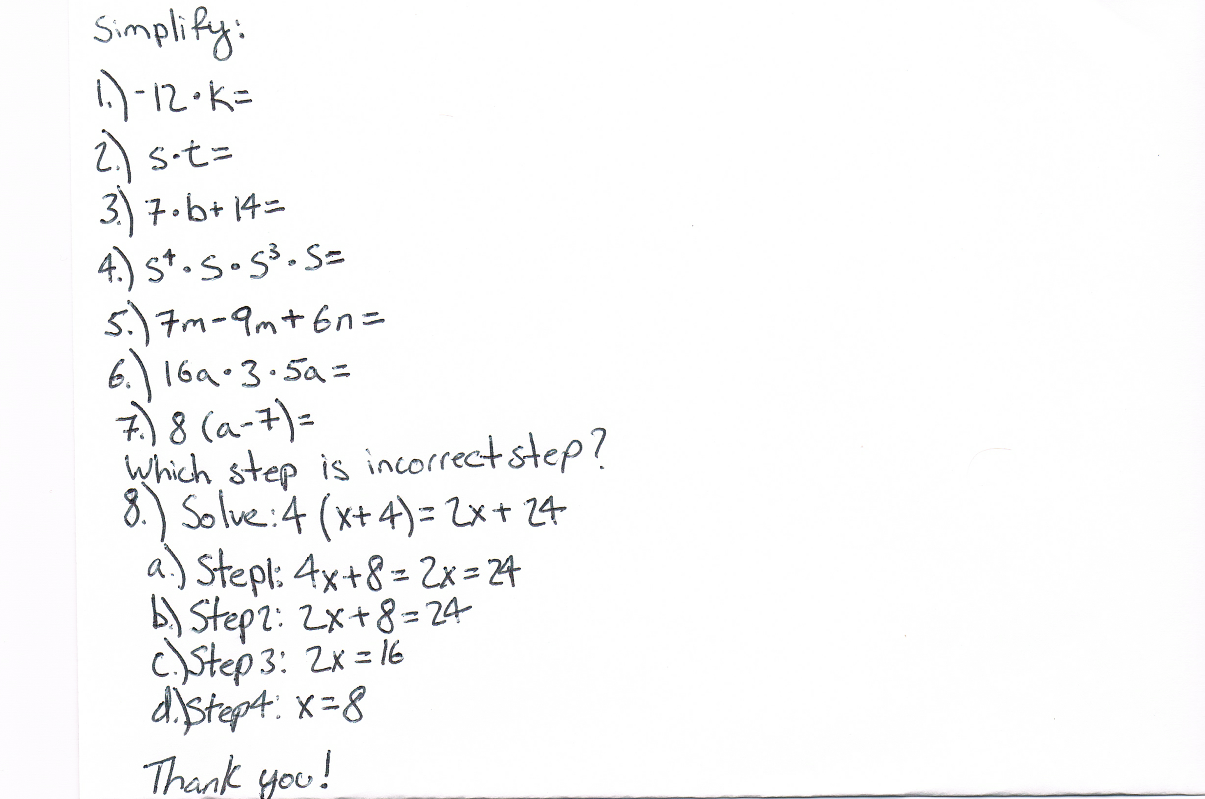 Solved Simplify: -12 middot k = s middot t = 7 middot b+14= | Chegg.com