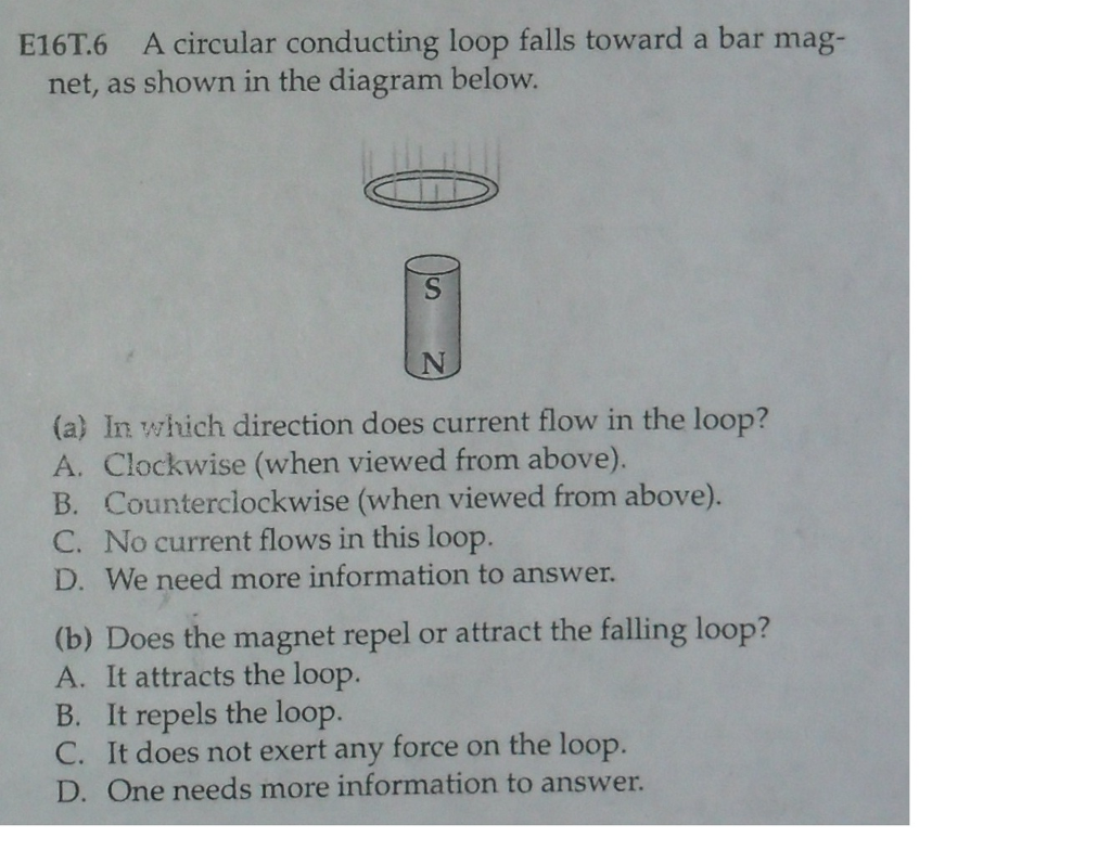 Solved E16T.6 A circular conducting loop falls toward a bar | Chegg.com