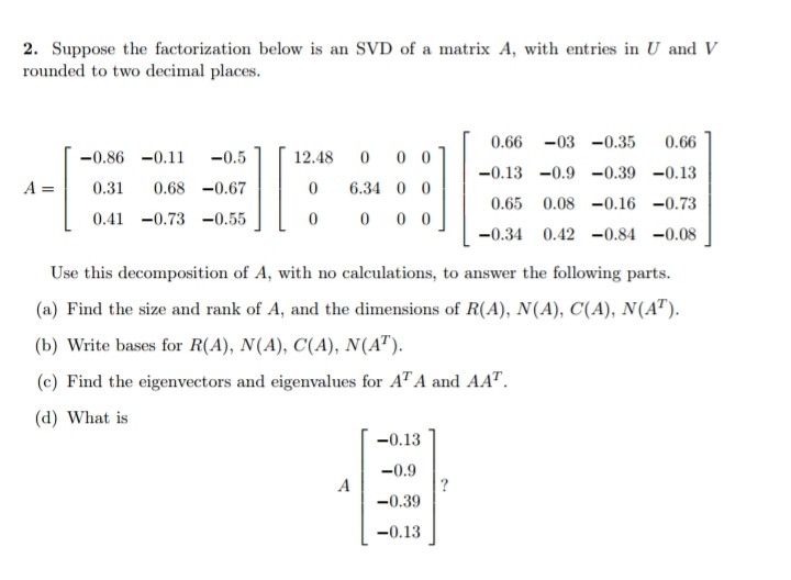Solved 2. Suppose the factorization below is an SVD of a | Chegg.com