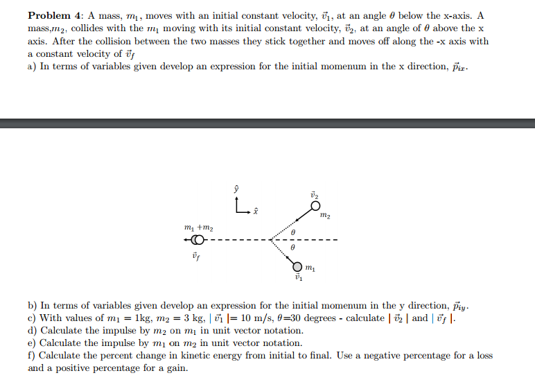 Solved A mass, m_1, moves with an initial constant velocity, | Chegg.com