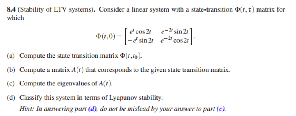 Consider a linear system with a state-transition r) | Chegg.com
