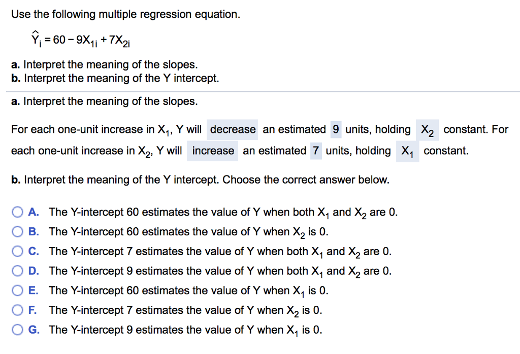 Solved Use the following multiple regression equation. | Chegg.com