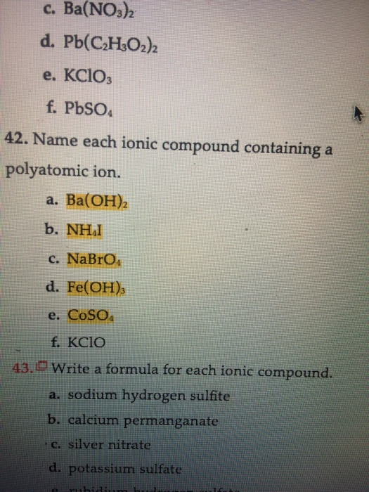 Solved Name each ionic compound containing a polyatomic ion. | Chegg.com