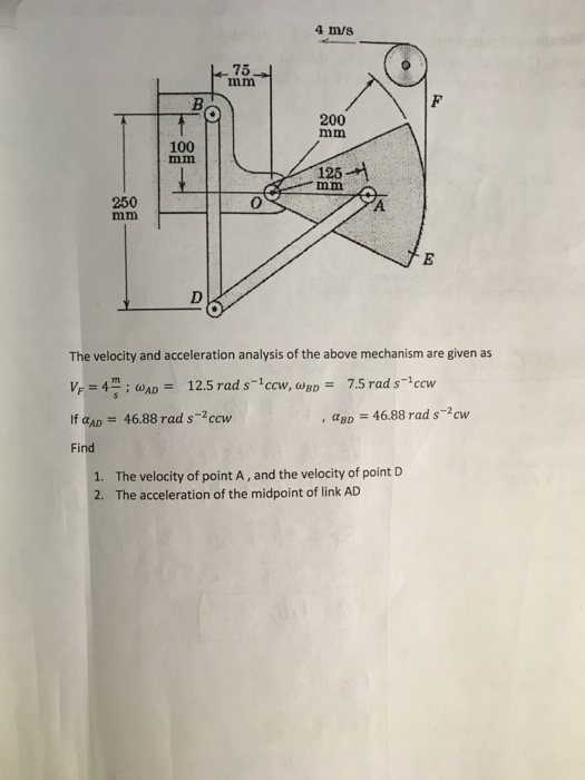 Solved The velocity and acceleration analysis of the above | Chegg.com