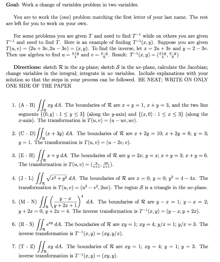 Solved Goal: Work a change of variables problem in two | Chegg.com