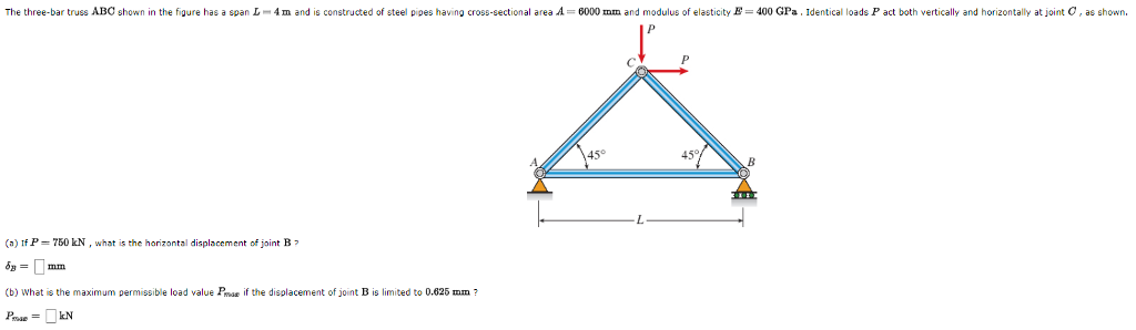 Solved The three-bar truss AB shown in the figure has a span | Chegg.com
