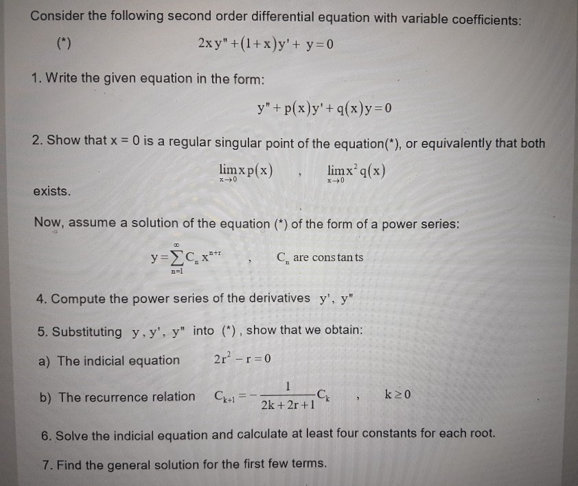 Solved Consider the following second order differential | Chegg.com