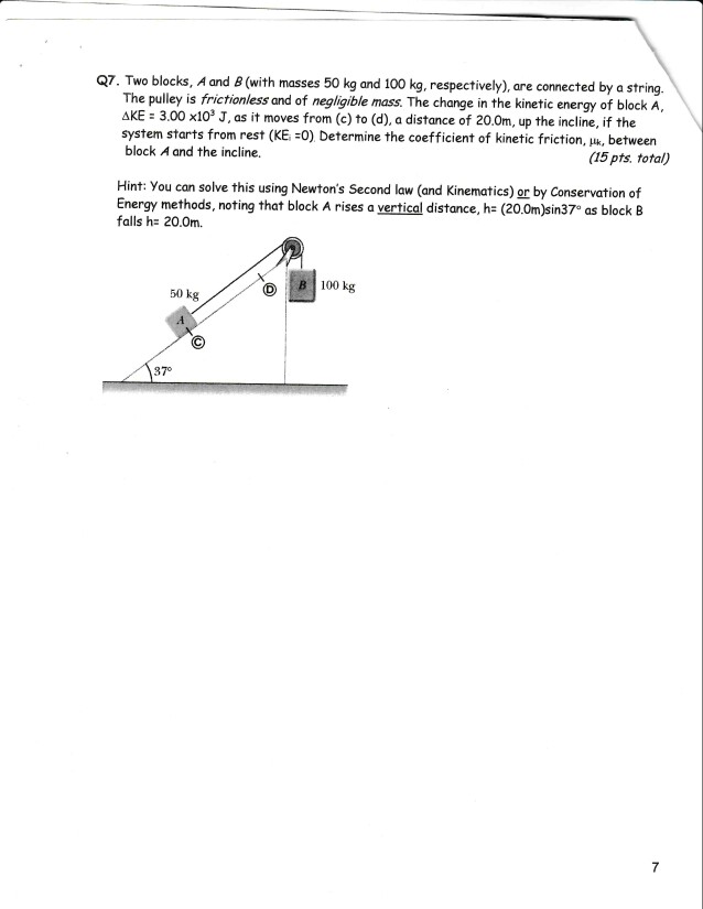 Solved Q7. Two blocks, A and B (with masses 50 kg and 100 | Chegg.com
