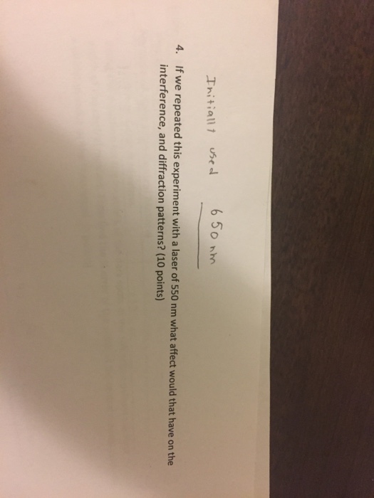 Solved 4. If we repeated this experiment with a laser of 550 | Chegg.com