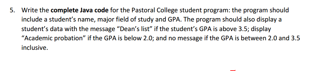 Solved Write the complete Java code for the Pastoral College | Chegg.com
