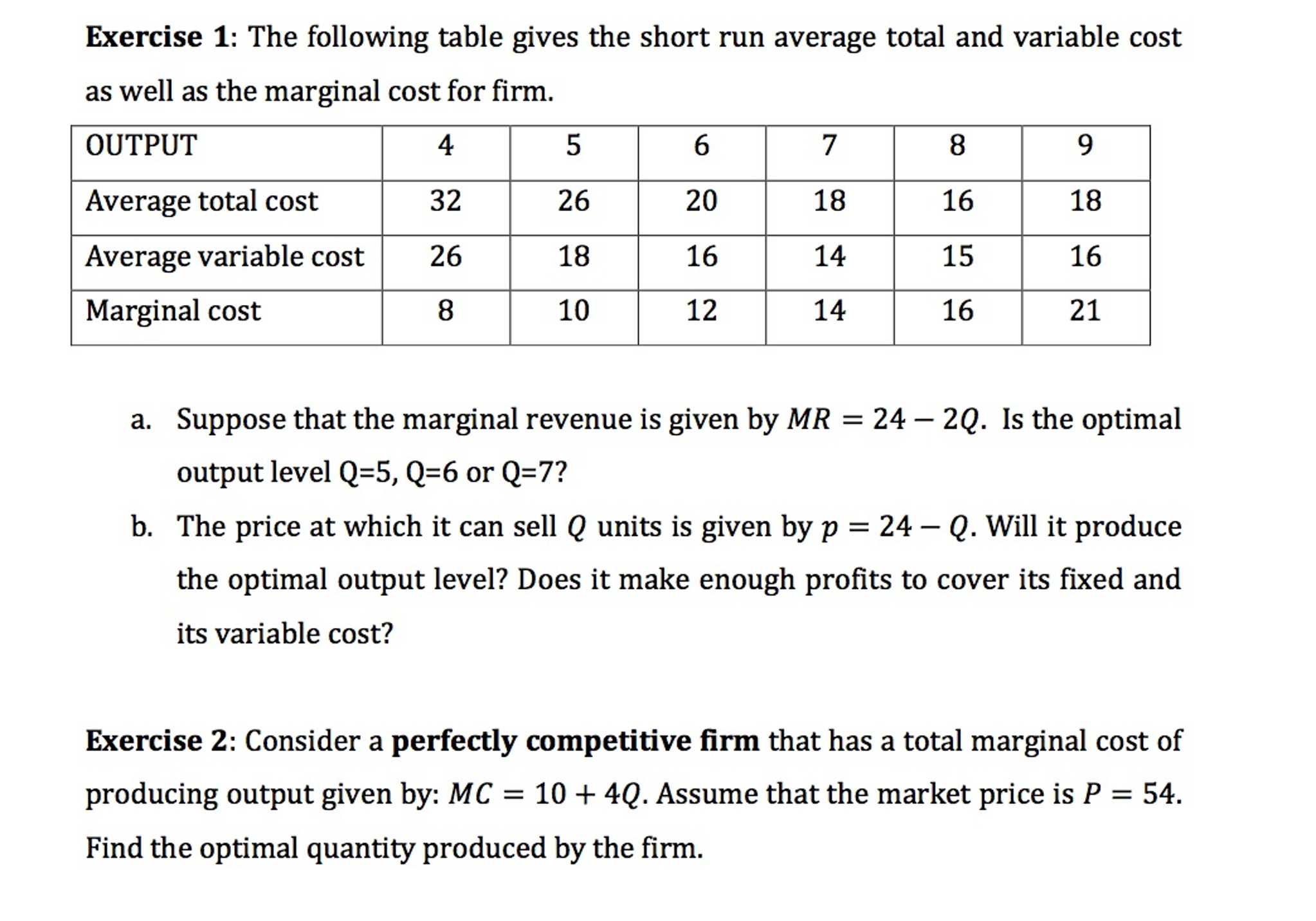 Solved The following table gives the short run average total | Chegg.com