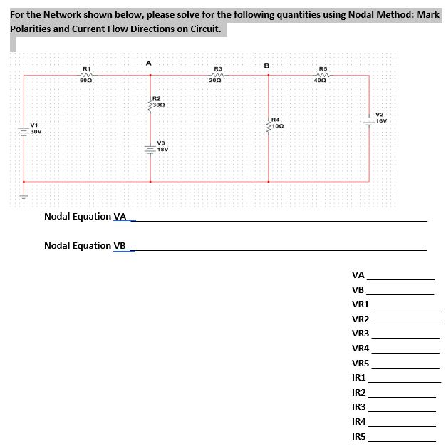 Solved For the Network shown below, please solve for the | Chegg.com