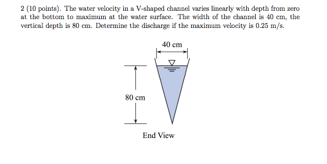 Solved The water velocity in a V-shaped channel varies | Chegg.com