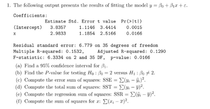 Solved The following output presents the results of fitting | Chegg.com