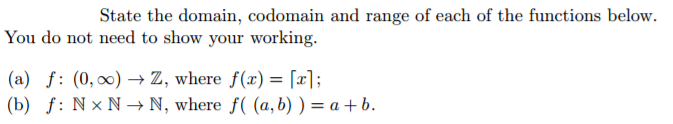Solved State the domain, codomain and range of each of the | Chegg.com