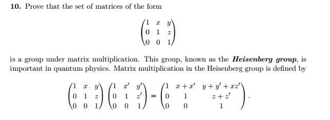 Solved Prove that the set of matrices of the form (1 x y 0 | Chegg.com