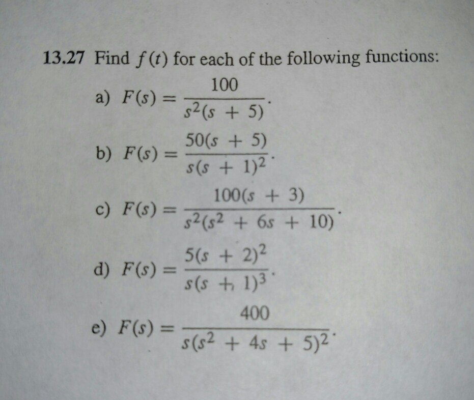13.27 Find f(t) for each of the following functions: | Chegg.com