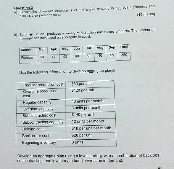 Solved Operations Management Question in Sales and | Chegg.com