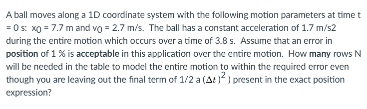 Solved A ball moves along a 1D coordinate system with the | Chegg.com