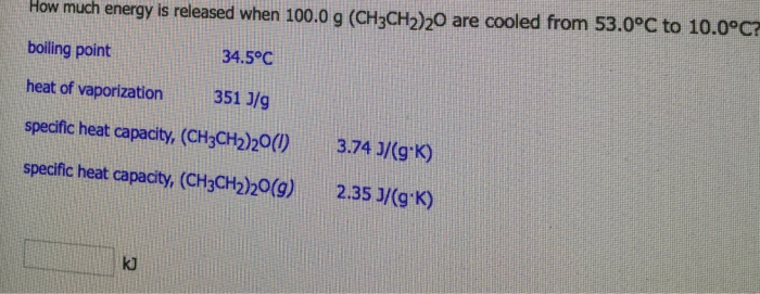 Solved How much energy is released when 100 g (CH3CH2)2O are | Chegg.com