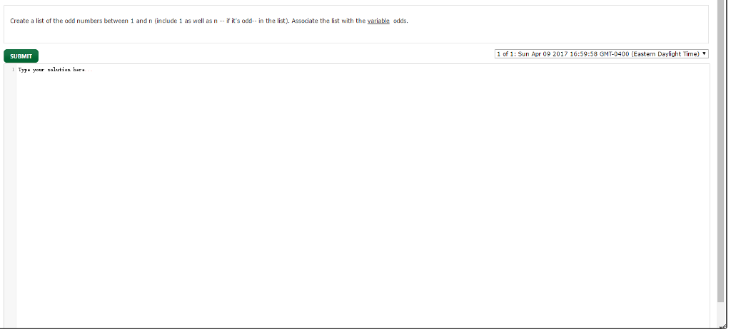 Solved Create a list of the odd numbers between 1 and n | Chegg.com