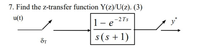 Solved 7. Find the z-transfer function Y(z)/U(z). (3) u(t) | Chegg.com