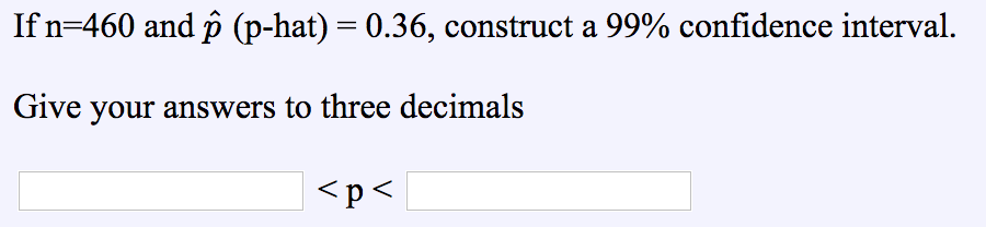 Solved If n=460 and p^ (p-hat) = 0.36, construct a 99% | Chegg.com