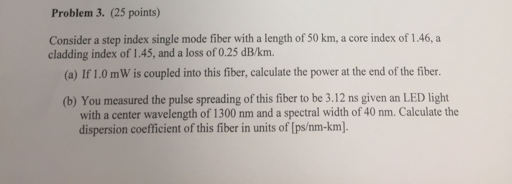 Solved Problem 3. (25 points) Consider a step index single | Chegg.com