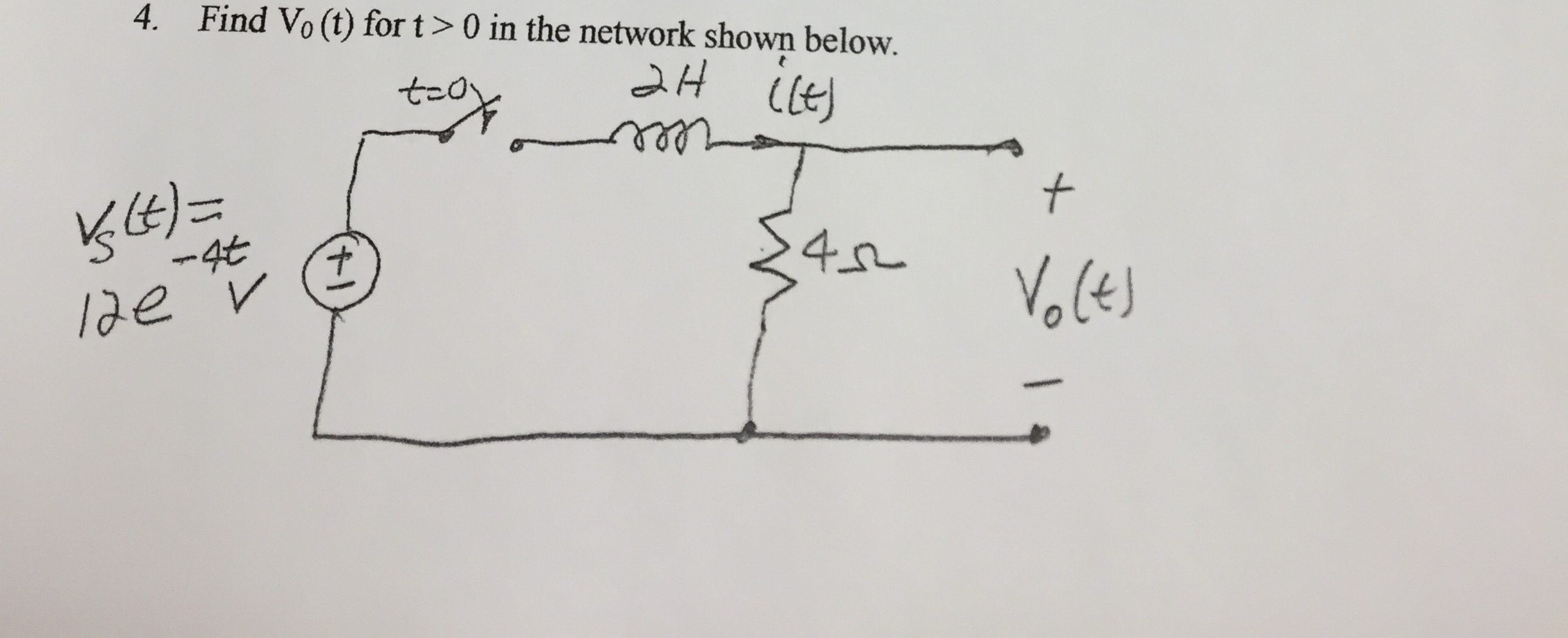 Solved 4. Find V0 (t) for t > 0 in the network shown below. | Chegg.com