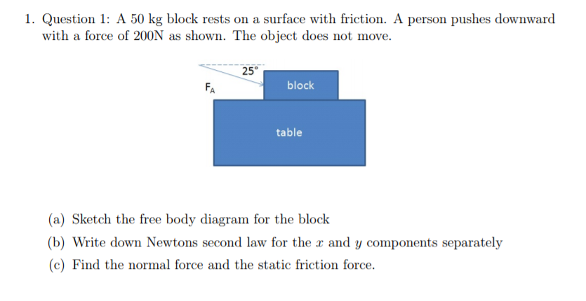 Solved 1. Question 1: A 50 kg block rests on a surface with | Chegg.com
