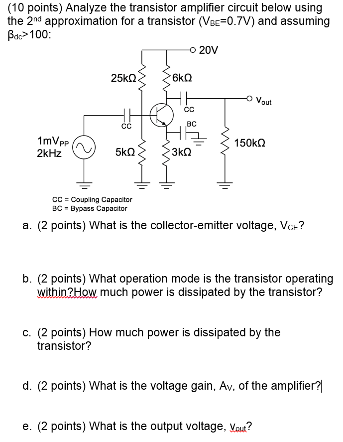 Solved Analyze the transistor amplifier circuit below using | Chegg.com