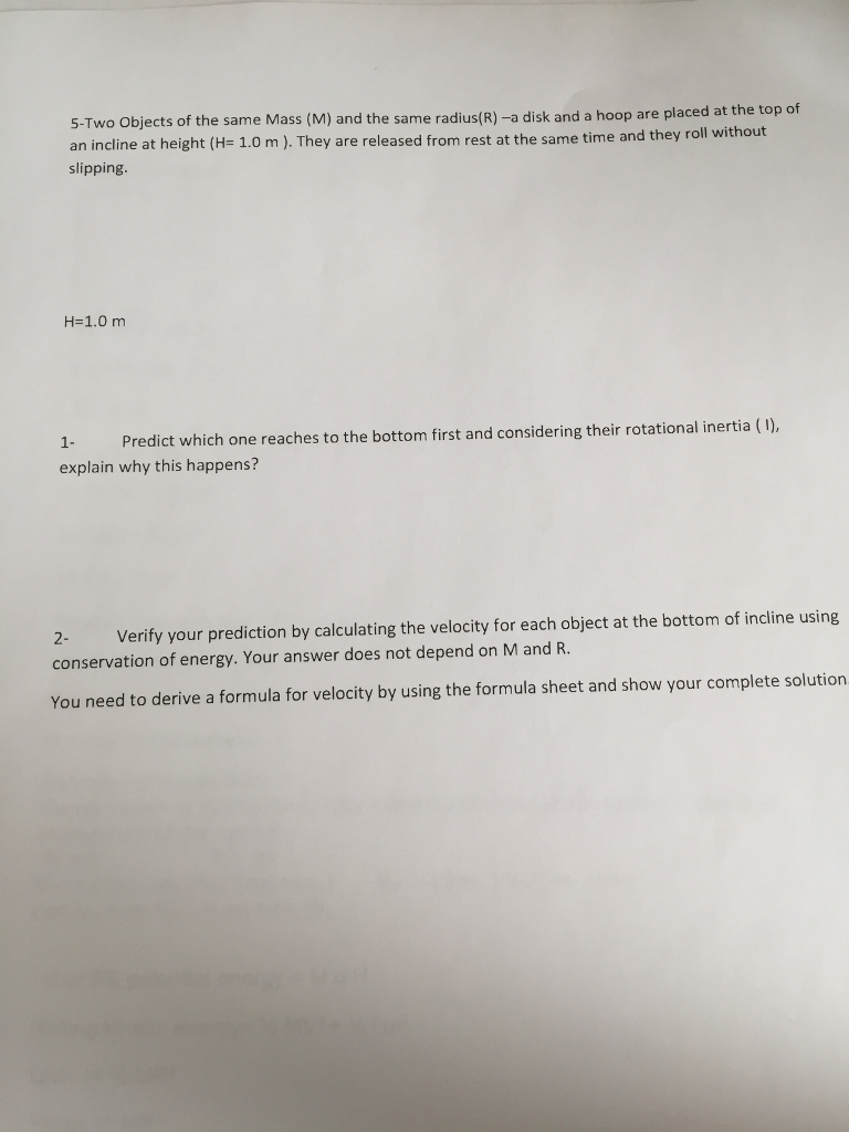 Solved 5-Two Objects of the same Mass (M) and the same | Chegg.com