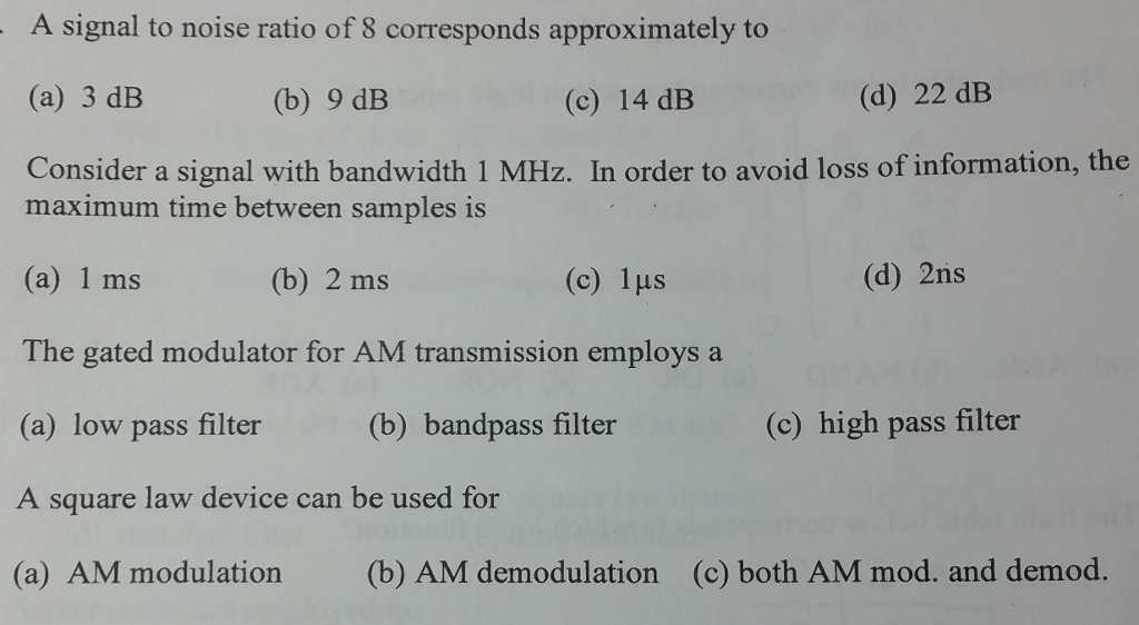 Solved A Signal To Noise Ratio Of 8 Corresponds
