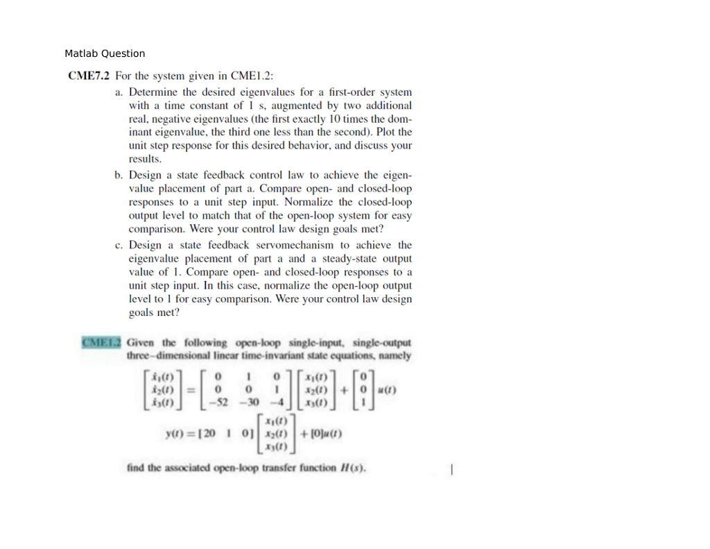 Solved For the system given in CME1.2: a. Determine the | Chegg.com