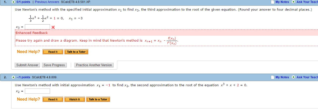 Solved Use Newtons Method With The Specified Initial 2512