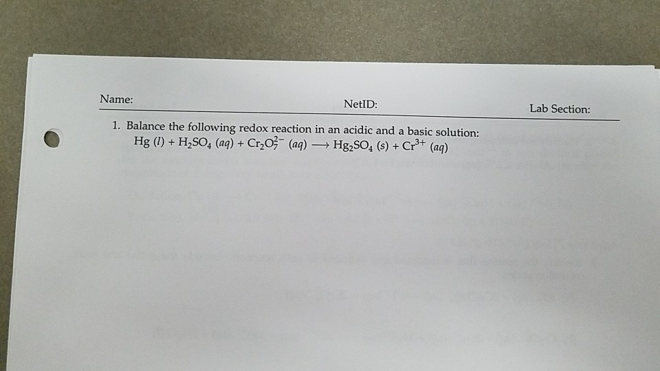Solved Name: NetID Lab Sectior: 1. Balance the following | Chegg.com