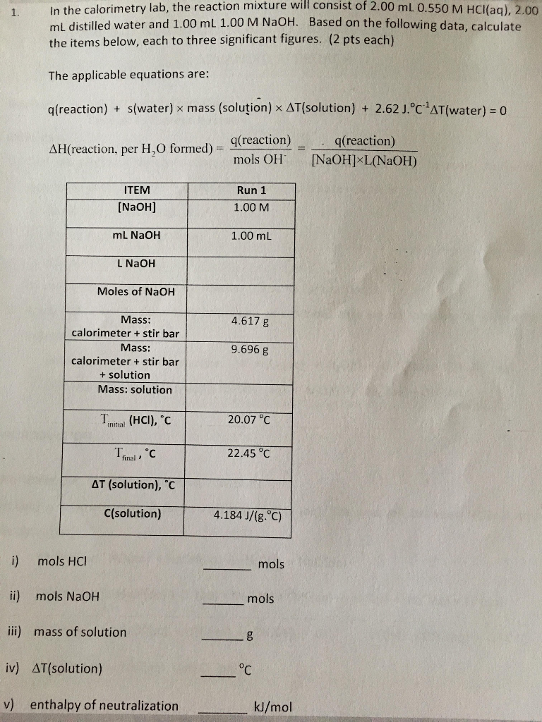 Solved In the calorimetry lab, the reaction mixture will | Chegg.com