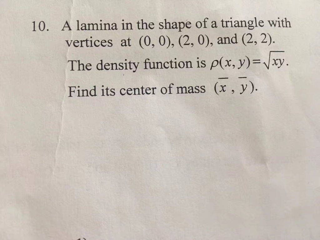 Solved A lamina in the shape of a triangle with vertices at | Chegg.com