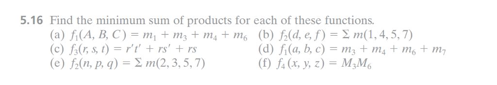 Solved 5.16 Find the minimum sum of products for each of | Chegg.com